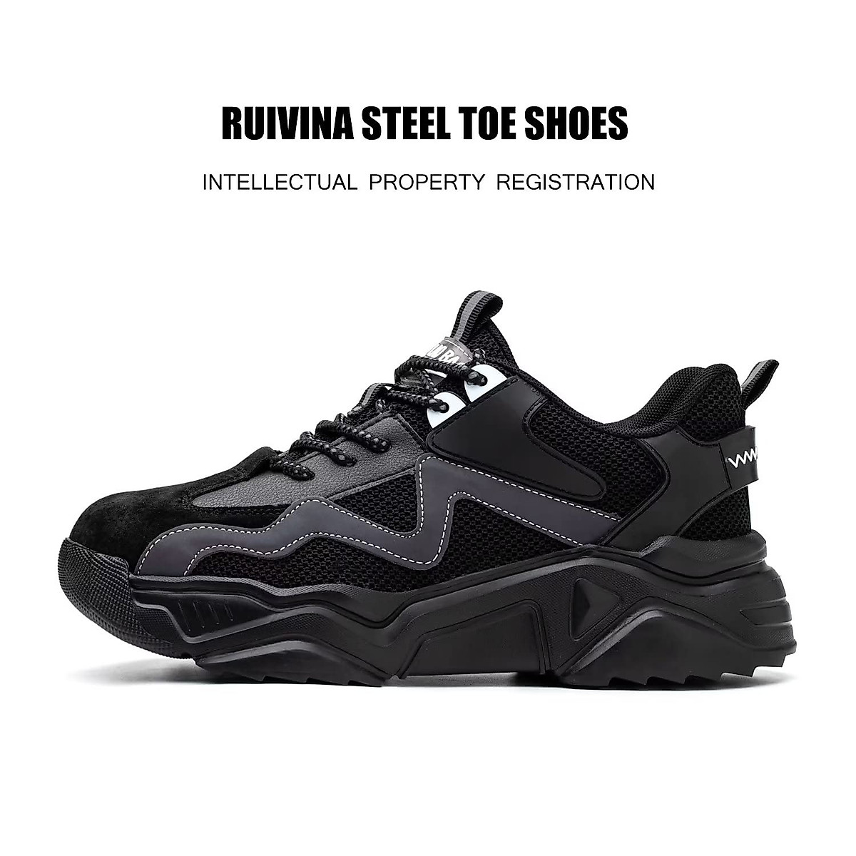 Ruivina Steel Toe Shoes for Women Men Wide fit Work Safety Shoe Lightweight Slip Resistant Comfortable Composite Indestructible Sneakers Black 36