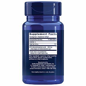 Life Extension Vegetarian DHA - Algae Plant based Omega3 Fatty Acid DHA Supplements for Eye, Brain & Heart Health Support for Adult and Kids - Gluten-Free, Vegetarian, Non-GMO - 30 Softgels