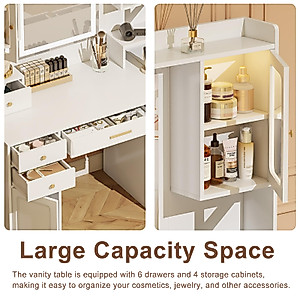 Wakefit Vanity Desk with Mirror and Lights, 42'' Makeup Vanity with Power Outlet, Makeup Table with Drawers and Cabinet, 3 Lighting Modes Adjustable Brightness, for Bedroom, Dressing Room, White