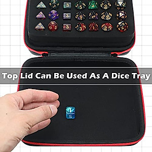 Aoriher Dice Case with Removable Slotted Tray for Dice Storage Game Dice Carrying Holder Compatible with Dnd Role Playing and Other Table Games, Holds up to 70 Dices/ 10 Sets(Red)