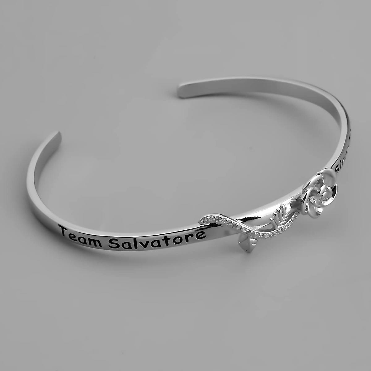 POTIY Vampire Fans Gift Vampire Inspired Jewelry Team Damon Stefan Salvatore Since 1864 Flower Bracelet for Women (Salvatore-Silver)