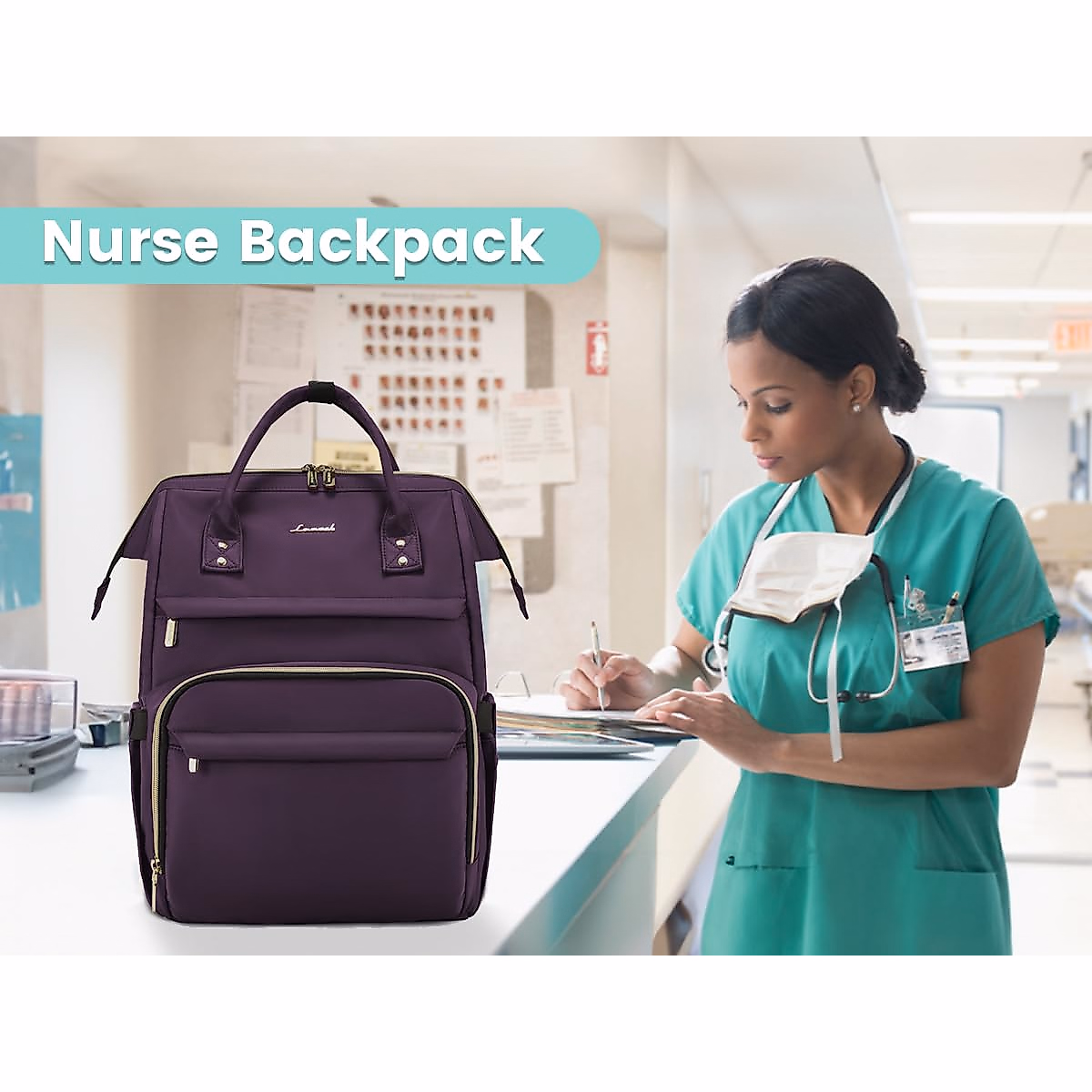 LOVEVOOK College Laptop Backpack, 15.6 Inch Travel Backpack for College, Waterproof Work Backpack Woman for Teacher Nurse Anti-theft Travel Back Pack, Gifts for Women,Dark Purple