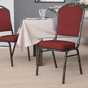 Flash Furniture HERCULES Series Crown Back Stacking Banquet Chair in Burgundy Patterned Fabric - Silver Vein Frame