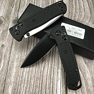 EDC Mini Black Lightweight Folding Pocket Knife Manual Thumb Studs Open Plain Edge Coated Fiberglass Handle (White bLade)