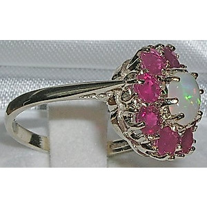 LetsBuyGold 925 Sterling Silver Real Genuine Opal and Ruby Womens Cluster Engagement Ring - Size 6