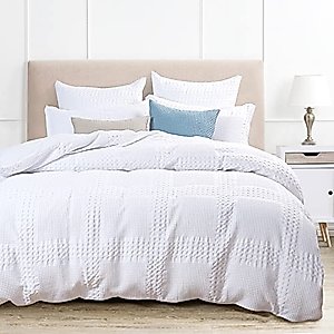 PHF 100% Cotton Duvet Cover Queen Size, Waffle Weave Duvet Cover Set for All Season, Pre-Washed Soft Decorative Textured Duvet Cover with Pillow Shams Bedding Collection, 90"x92", White