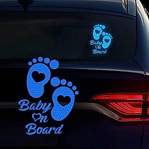 Baby on Board Sticker for Cars, Nouiroy 2PCS Love Feet Super Strong Reflective Baby in Car Decals and Stickers Cute Baby Kid Car Window Bumper Safety Warning Sign Waterproof Auto Vinyl Sticker, Blue