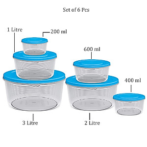 Milton Store It Plastic Container Set of 6, (200 ml, 400 ml, 600 ml, 1 litre, 2 litre, 3 litre), Blue | Air Tight | Stackable | Kitchen Organiser