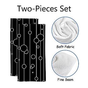 Hand Towel Polka Dot Black White Striped Face Towel Set of 2 Fingertip Towel Kitchen Tea Bar Dish Cloths Absorbent Dry Shower Towel