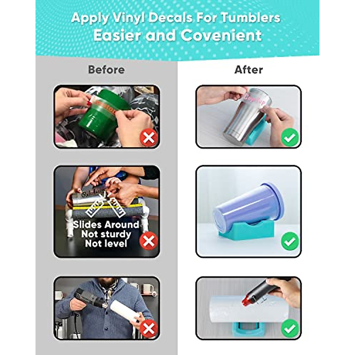 CUPITUP Small Silicone Cup Cradle with Built-in Slot for Crafting Tumblers Use to Apply Vinyl Decals for Tumblers, Tumbler Holder for Crafts, 2 Angle Supports Tumbler Cradle for Epoxy