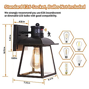 Qingmiao Dusk to Dawn Motion Sensor Wall Light Outdoor Porch Light Wall Lantern Outdoor Light Fixture Exterior Wall Mount Sconce