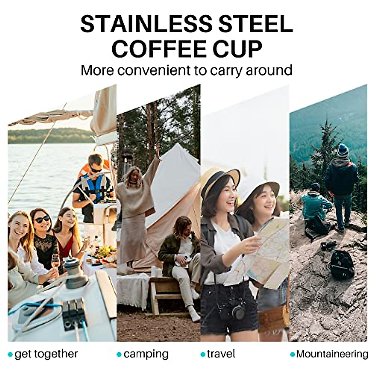 Exogio Goat Horns Coffee Mug 230ML Stainless Steel Vacuum Cup Flask Tea Cups Travel Couple Water Bottle with Rope-Black