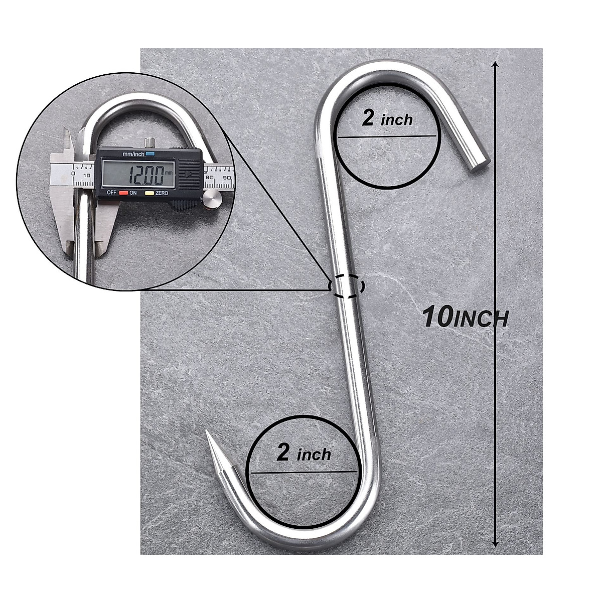 HONSHEN 12mm Heavy Duty Meat Hooks,10 inch Stainless Steel S-Hooks Meat Processing Butcher Hook, Pack of 4