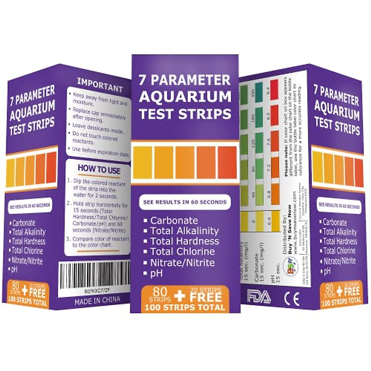 7 in 1 Aquarium Test Strips. Fish Water Test Strip. Freshwater Testing Kit for Betta and Marine Aquaponics. Tank pH Test Kit with Nitrate, Total Chlorine, Hardness, Alkalinity, Carbonate Tests.