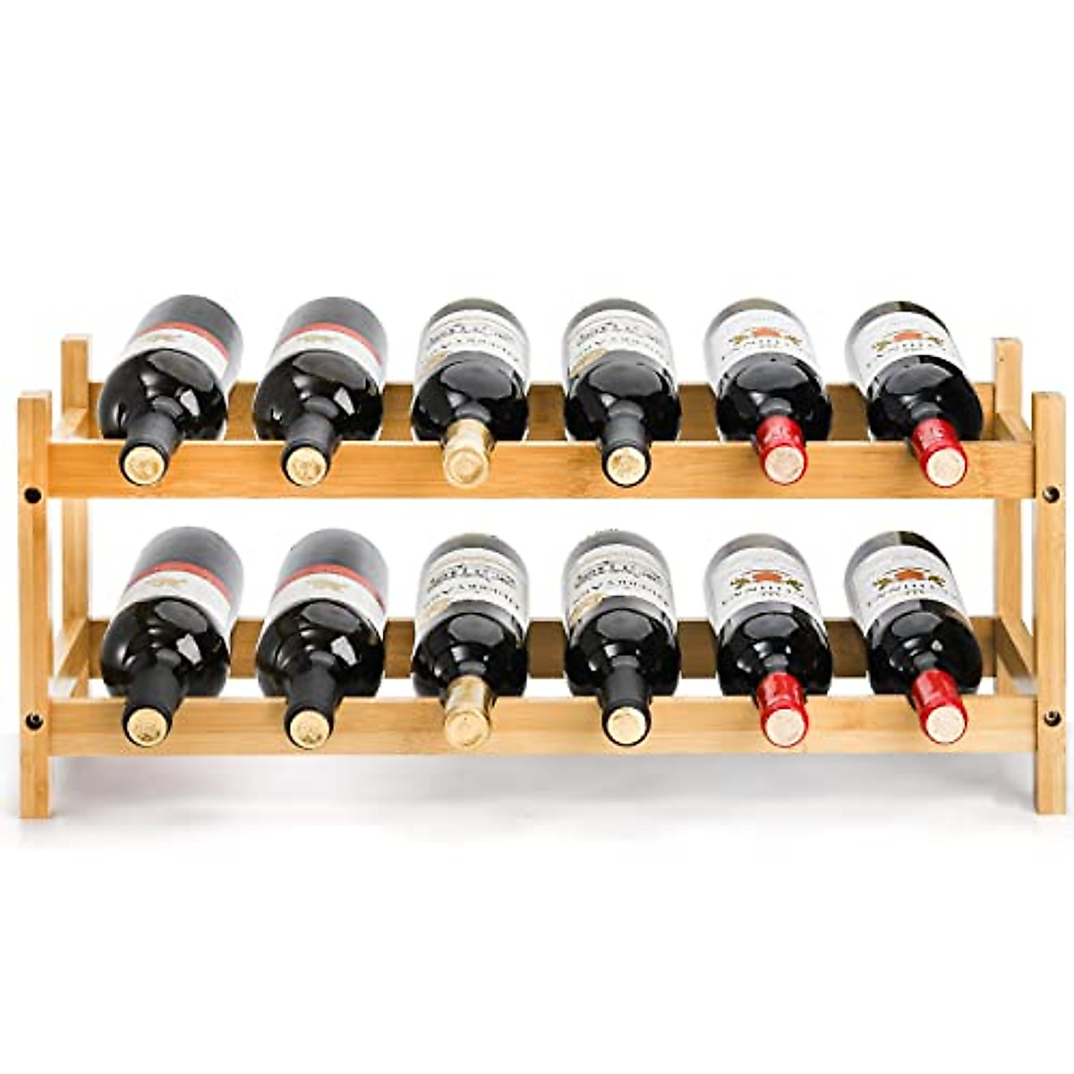 Nicunom Wine Rack Countertop, 2-Tier 12 Bottles Bamboo Wine Storage Rack, Wine Bottle Holder, Wine Display Shelf, Free Standing Wine Storage for Home, Pantry, Cabinet and Bar