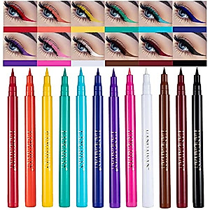 BestLand 12 Colors Matte Liquid Eyeliner Set Rainbow Colorful Neon Eyeliner Pencil Pigmented Waterproof Smudgeproof Long Lasting Gel Eye Liner Christmas Makeup Gift Kit for Women (Set E)