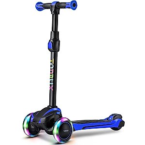 TONBUX Kids Scooter for Age 3-12, Toddler Scooter with 4 Adjustable Heights, Light Up 3-Wheels Scooter, Shock Absorption Design, Lean to Steer, Balance Training Scooter for Kids - Blue