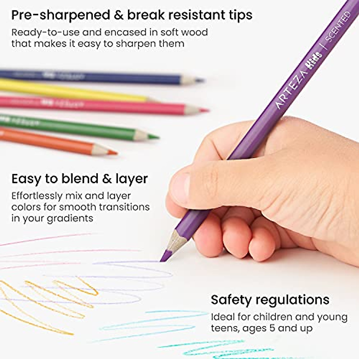 ARTEZA 24 Scented Pencils for Kids, Pre-Sharpened Color Pencils for Kids, Triangular Shape Smelly Pencils for Kids