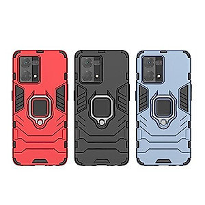 SATURCASE Case for Oppo Reno 7 4G / F21 Pro 4G, Ring Kickstand Hybrid 2 in 1 [PC & Silicone] Dual-Layer Bumper Shockproof Protective Cover for Oppo Reno 7 4G / F21 Pro 4G (HZ-Black)