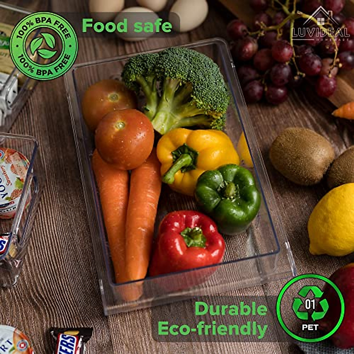 LuvIdeal Fridge Organizer Drawer Combo Set - Refrigerator Drawers, Stackable Fridge Organizer, Pull Out Fridge Drawer, Fridge Shelf Holder Storage Bins, Deli Drawer Cheese, Meat, Butter, Egg, Yogurt