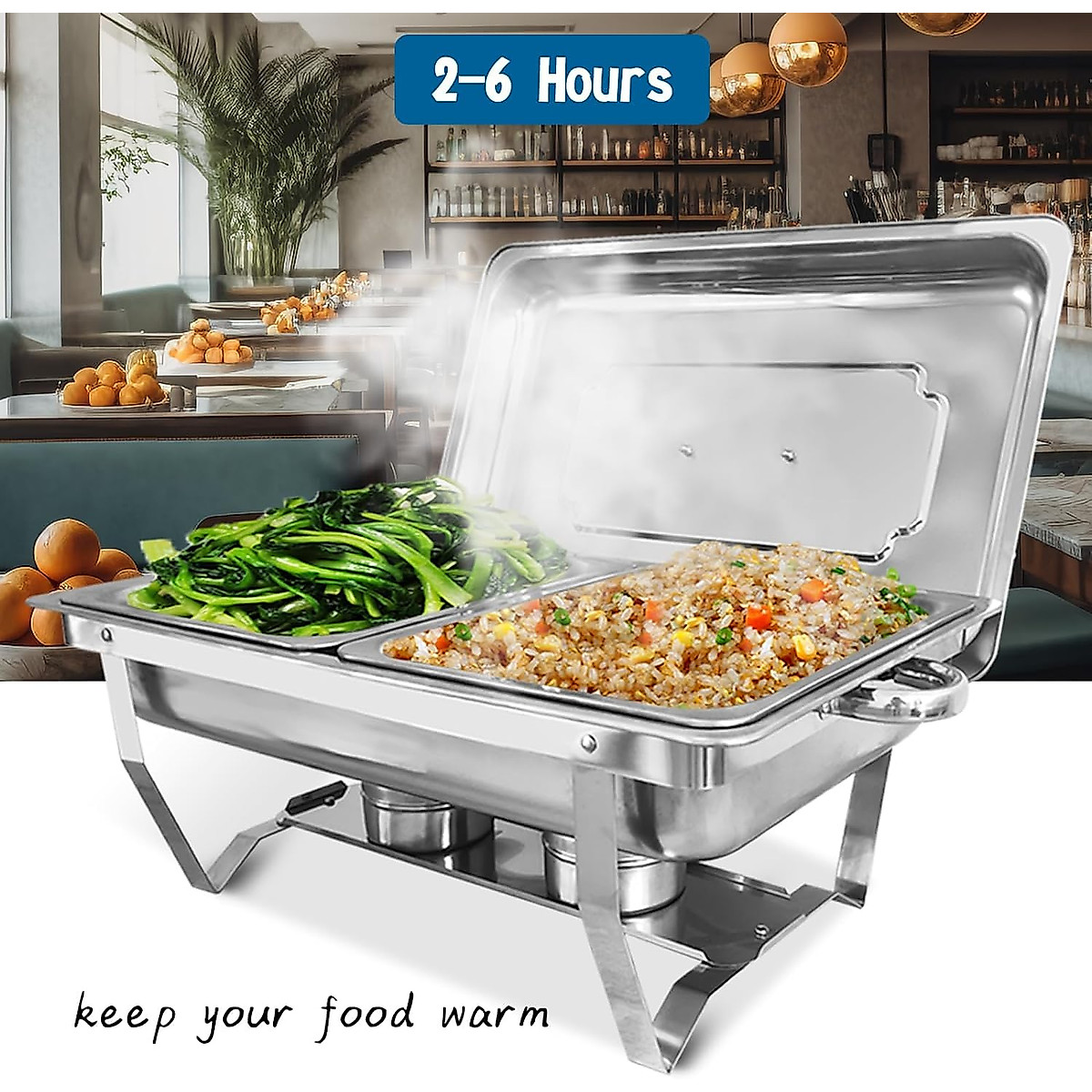 Jacgood Chafing Dish for Buffet, 4 Pack Stainless Steel Chafing Servers Food Warmer Sets with 8QT Half Size Food Pan for Kitchen Party Banquet Dining