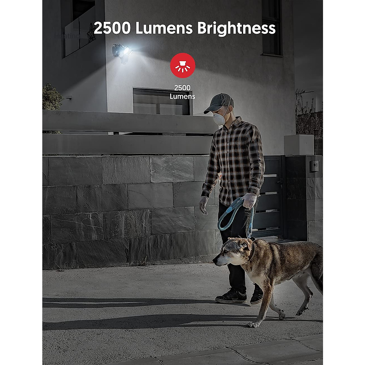 ZJX 24/7 Recording Floodlight Camera Plus, 2500 Lumens Outdoor Security Cam with IP65 Weatherproof, Motion Detection and Motion-Activated (Black)