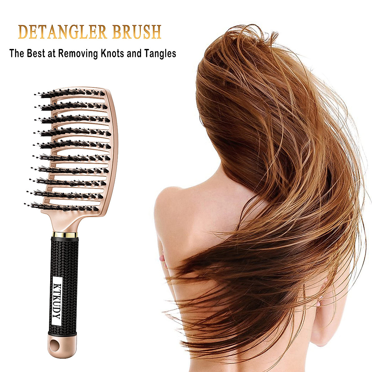 KTKUDY Detangling Brush Getting Knots Out without Pain - Boar Bristles Hair Brush Make Hair Shiny & Healthier Vented Detangler Brush for Women Men Kids Wet and Dry Hair (Gold & Green)