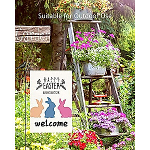 Easter Garden Flag, Double Sided Vertical Burlap Mini Flag for Garden Yard House, Happy Easter Outdoor Bunny Rabbit Welcome Small Flag, Farmhouse Outside Holiday Decorative Decoration, 12x18 Inch