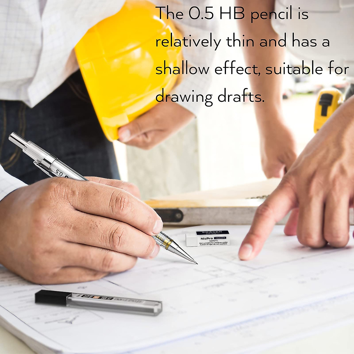 Nicpro 3 PCS 0.5 mm Art Mechanical Pencil Set with Case, Drafting Pencil 0.5mm with 3 Tubes HB Lead Refills, Eraser for School Supplier, Architect Art Writing, Drafting, Drawing, Sketching