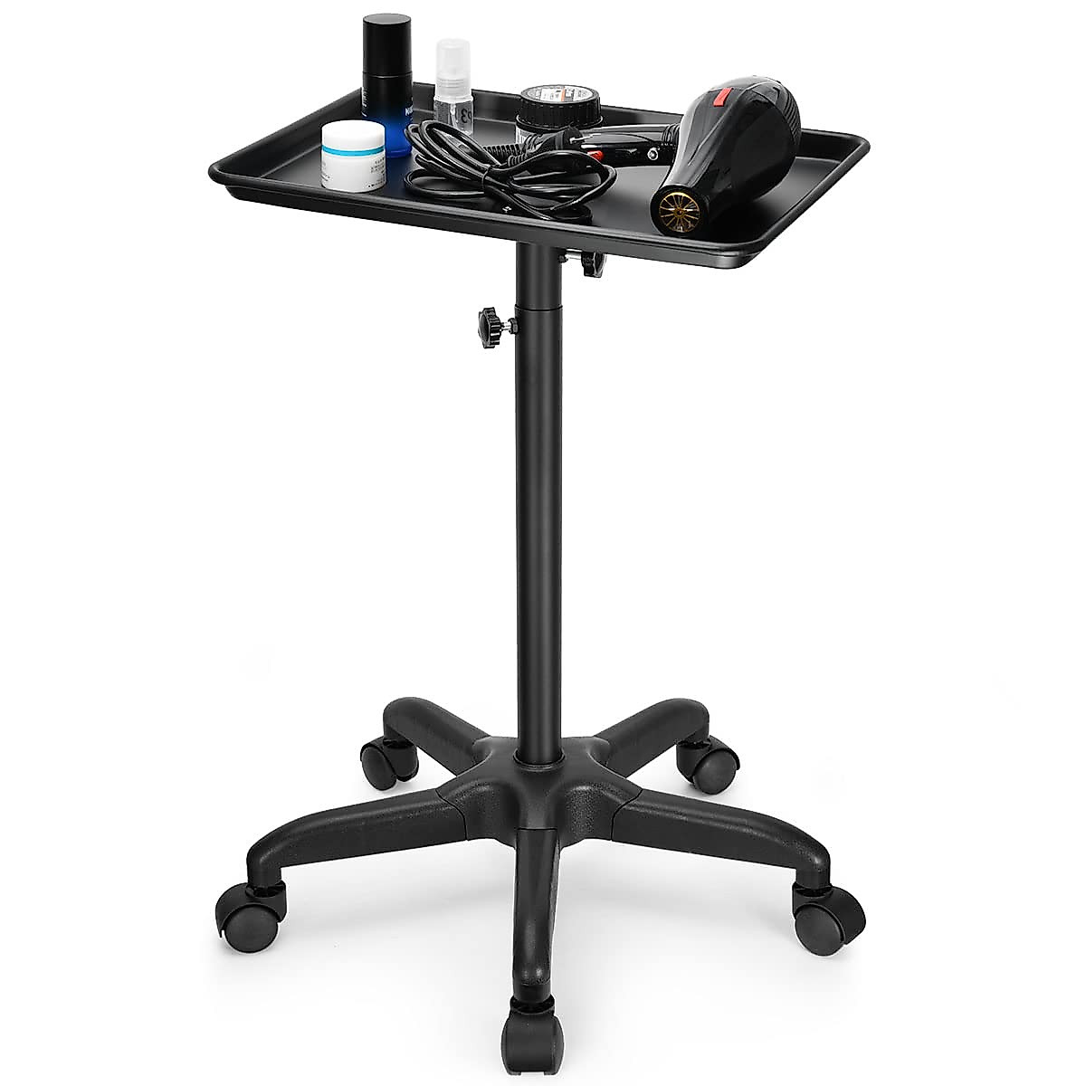 Salon Rolling Tray,Tattoo Tray Rolling Trolley Adjustable Height Utility Cart, Beauty Salon Clinic Spa Service Instrument Storage Tray(Black)