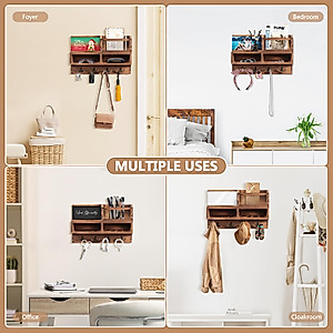 HOMEBROS Key Holder Wall Mount, Wooden Key Mail Holder with Chalkboard Mirror Greeting Cards Mail Key Organizer Storage Key Rack Shelf with 8 Key Hooks for Entryway Hallway Doorway