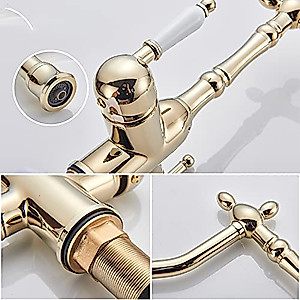 Kitchen Filter Faucet Pure Water 360 Rotation Kitchen Sink Crane Dual Handle Dual Water Function Mode Filter Mixer Taps Antique Brass