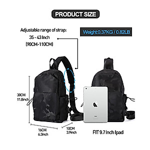Small Black Sling Crossbody Backpack Shoulder Bag for Men Women, Lightweight One Strap Chest Backpack Sling Bag Backpack for Hiking Walking Biking Travel Cycling USB Charger Port Nylon Camouflage