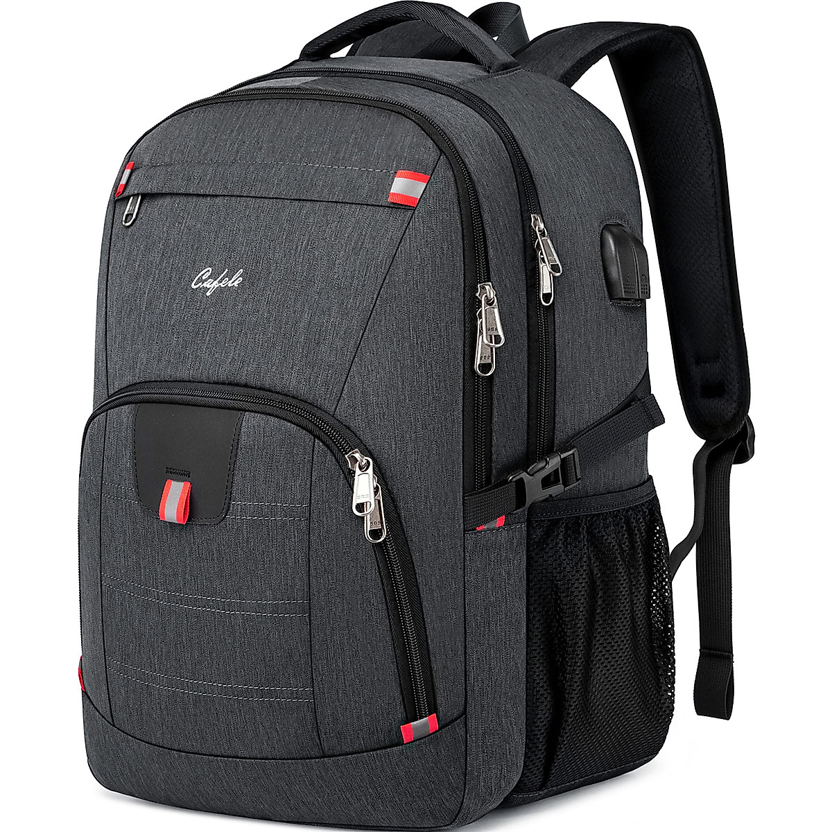 CAFELE Backpack,Waterproof Large 17in Laptop Backpack for Trip School Work Bookbag Computer Rucksack with USB Charging Port,Water Resistant Sturdy Backpack for Men Women,Grey