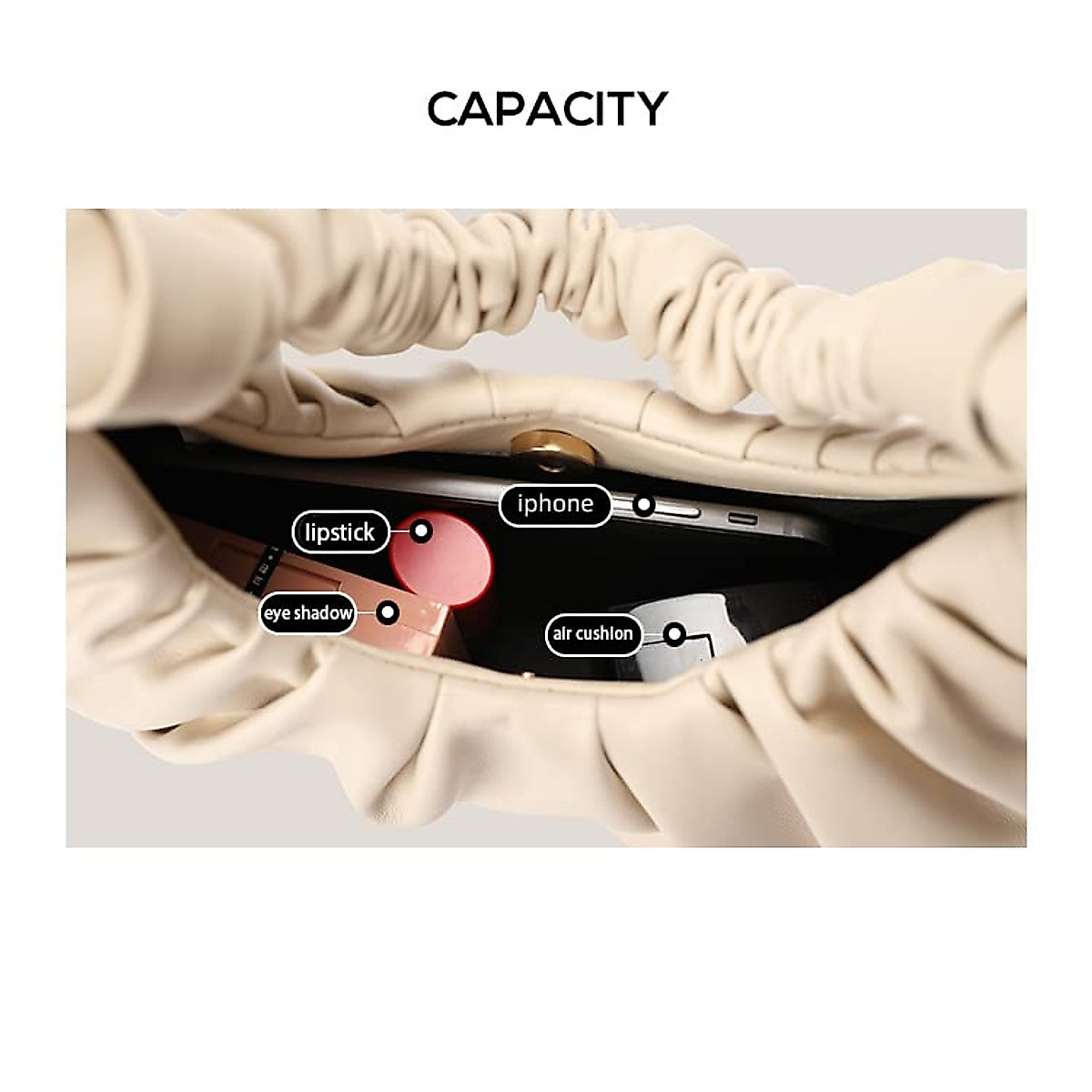 Women'S Ruched Hobo Handbag, Trendy Sofii Shoulder Bag, Small White Purse