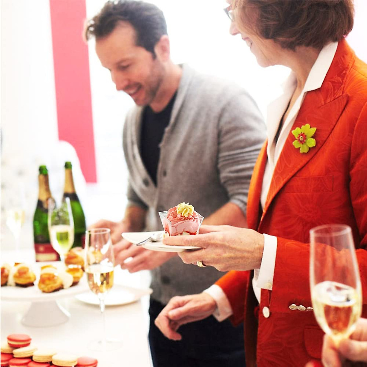 YINVA Dessert Cups 50Pcs Plastic Dessert Cups + 50Pcs Plastic Spoons Mini Dessert Cups 2oz/60ml Reusable Plastic Dessert Cup Dessert for Dessert Pudding Mousse Party