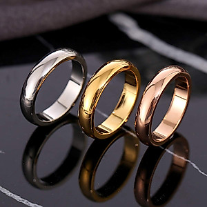 CCBFY Stainless Steel Ring Stackable High Polish Plain Dome Tarnish Resistant Comfort Fit Ring Wedding Band 4mm Gold Size 9.5