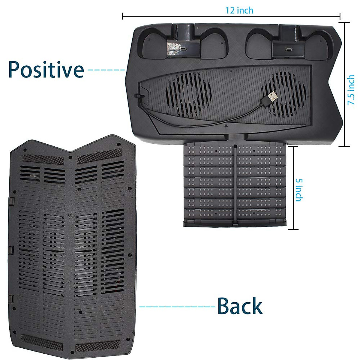 Vertical Stand with Cooling Fan, for PS5 Digital Edition and PS5 UHD Edition, Fast Cooling, Safe and Quiet, with Dual DualSense Controller Charger Ports and Retractable Game Storage