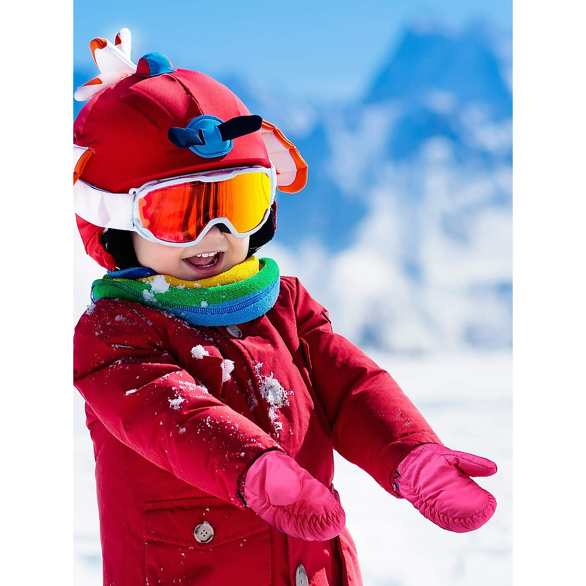 SATINIOR 2 Pairs kids waterproof mittens Girls Winter Snow mittens Warm Snow Gloves for Winter Outdoor Activities(3-5 Year,Classic Style)