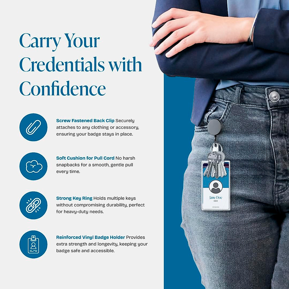 2 Pack Heavy Duty Retractable Badge Holder Reel, Will Well Metal ID Badge Holder with Belt Clip Key Ring for Name Card Keychain [All Metal Casing, 27.5" UHMWPE Fiber Cord, Reinforced Id Strap]