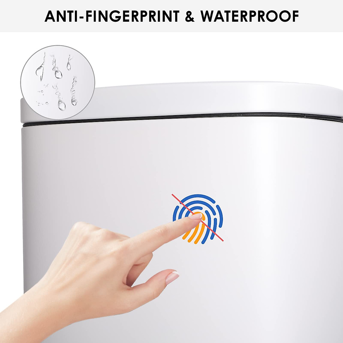 Arlopu 8 Gallon Step Trash Can, Stainless Steel Garbage Bin, Soft-Close Rubbish Bin with Removable Plastic Inner Bucket, Fingerprint-Proof, Lid Dustbin, Suit for Kitchen Home (White, 30L)