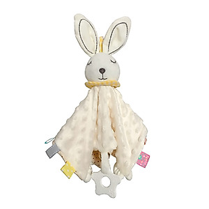 Lovey Bunny Security Blanket for Baby Girls Boys Soft Plush Stuffed Animal Blanket with Crinkle in Ear Infant Tags Security Blanket Taggy Rattle Toys Soothing Sensory Teether Toy Great Shower Gift