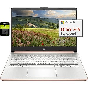 HP Newest 14" Ultral Light Laptop for Students and Business, Intel Quad-Core N4120, 8GB RAM, 192GB Storage(64GB eMMC+128GB Ghost Manta SD), 1 Year Office 365, Webcam, HDMI, WiFi, USB-A&C, Win 11 S