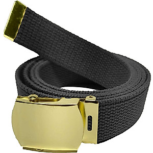 Army Universe 100% Cotton Canvas Military Web Belt 54" (Black Belt - Gold Buckle)