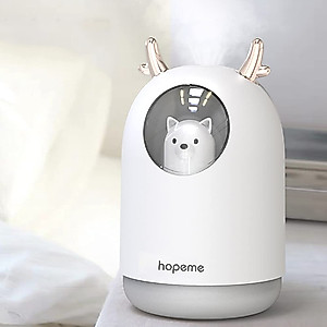 HOPEME Cool Mist USB Humidifier with Adjustable Mist Mode, 300ml Water Tank Lasts Up to 10 Hours, 7 Color LED Lights Changing, Waterless Auto Shut-off for Bedroom, Home, Office (White)…