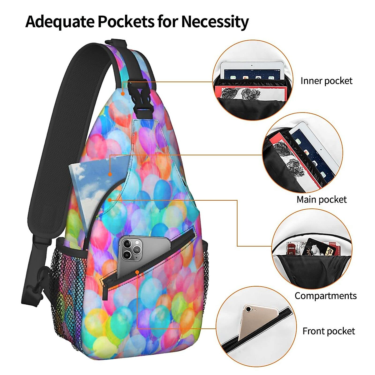 Sling Backpack Watercolor Rainbow Air Balloon Print Crossbody Shoulder Sling Bag For Men & Women