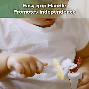 haakaa 360° Baby Toothbrush with Suction Base - Gentle Cleaning for Infant Self-Brushing Training, Food-Grade Silicone, Adjustable Safety Shield - Translucent (1 Piece)