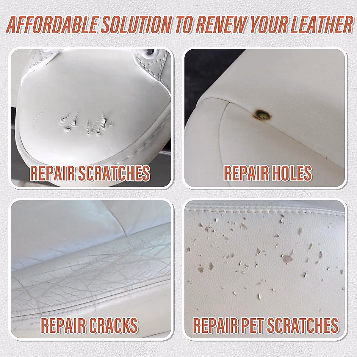 Paintable Leather Repair kit for Furniture, Leather Car Seat Repair Kit for Restoring Scratches, Tears, Holes, Cracks, Burns on Car Interior, Furniture, Shoes, with Step-by-Step Guide (White, 2 oz)