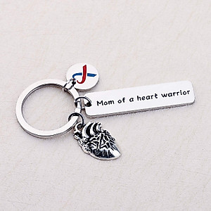 FUSTMW CHD Awareness Keychain Mom of A Heart Warrior Gifts CHD Heart Defect Recovery Gift Heart Disease Jewelry (Mom Heart Warrior ky)