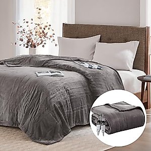 Degrees of Comfort California King Electric Blanket with Dual Controls, Large Fleece Heated Blanket for Bed,Auto Shut Off, Machine Washable -Grey, 100Wx94L